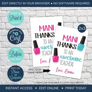 EDITABLE Mani Thanks Teacher Tag, Printable Thank You for Being an ...