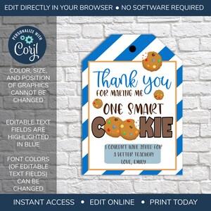 EDITABLE One Smart Cookie Tags, Printable Thank You for Making Me One ...