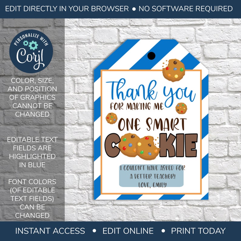 EDITABLE One Smart Cookie Tags Printable Thank You for Making - Etsy
