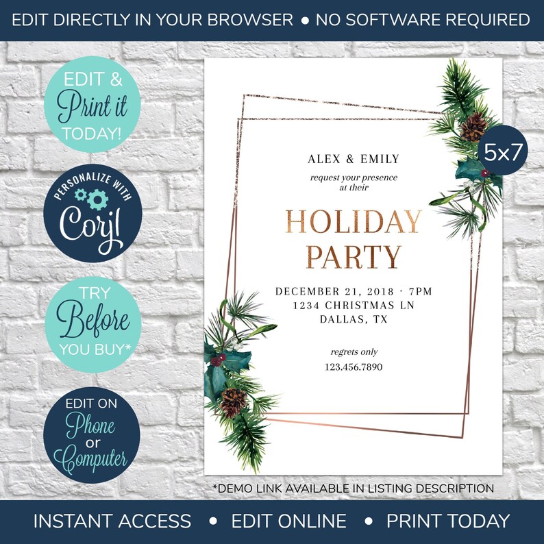 EDITABLE Christmas Party Invitation, Christmas Invitation, Christmas ...