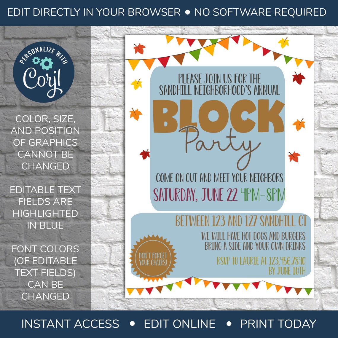 EDITABLE Neighborhood Block Party Invitation, Neighborhood Open House ...