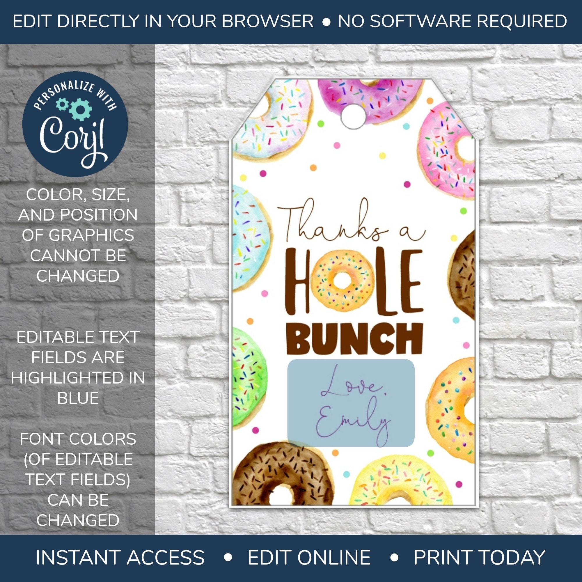 EDITABLE Donut Favor Tags Donut Birthday Thank You Tags | Etsy