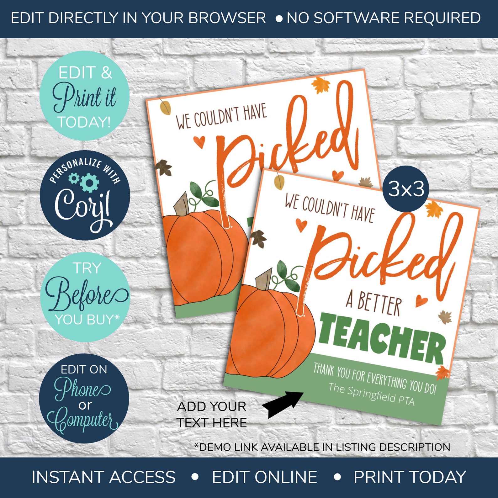 EDITABLE Pumpkin Appreciation Gift Tag Couldn't Have - Etsy