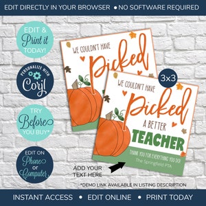 EDITABLE Pumpkin Appreciation Gift Tag, Couldn't Have Picked a Better ...