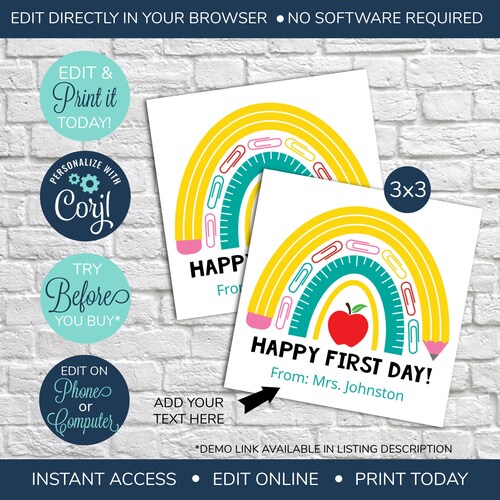 EDITABLE Back to School Teacher Gift Tag Bright School Year - Etsy