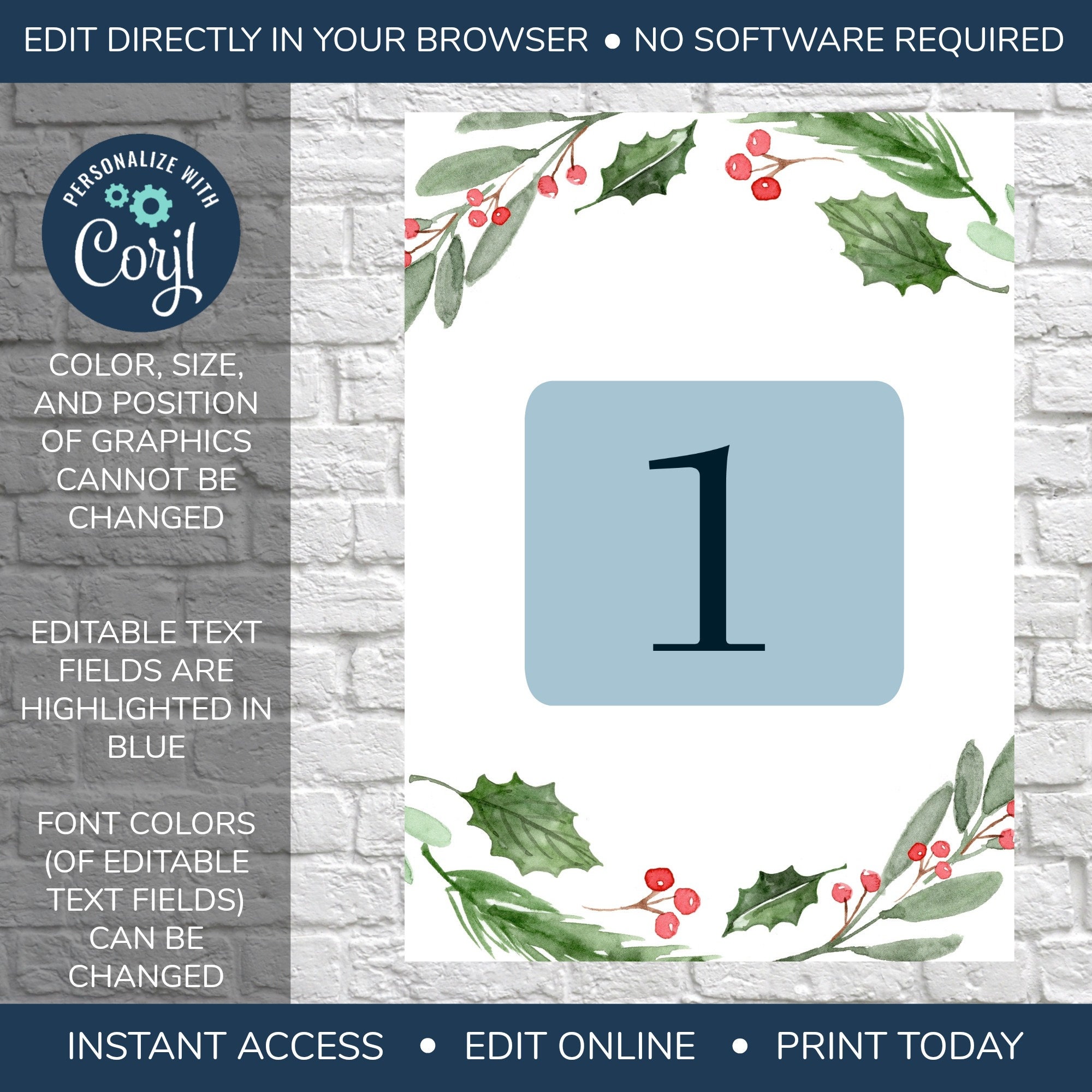 EDITABLE Christmas Table Card Template, Christmas Table Numbers ...