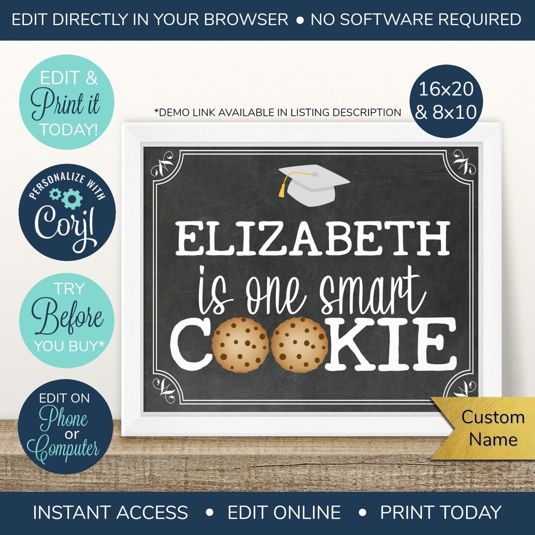 EDITABLE One Smart Cookie Graduation Party Sign, Graduation Cookie Bar ...