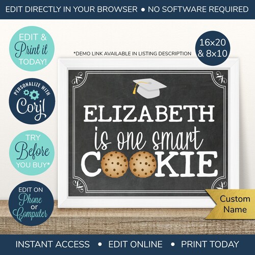 EDITABLE One Smart Cookie Graduation Party Sign Graduation - Etsy