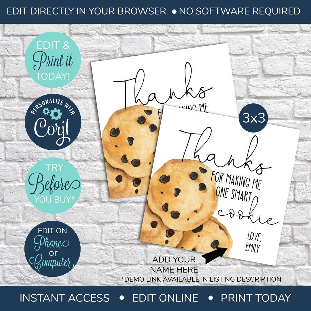 EDITABLE One Smart Cookie Tags, Printable Thank You for Making Me One ...