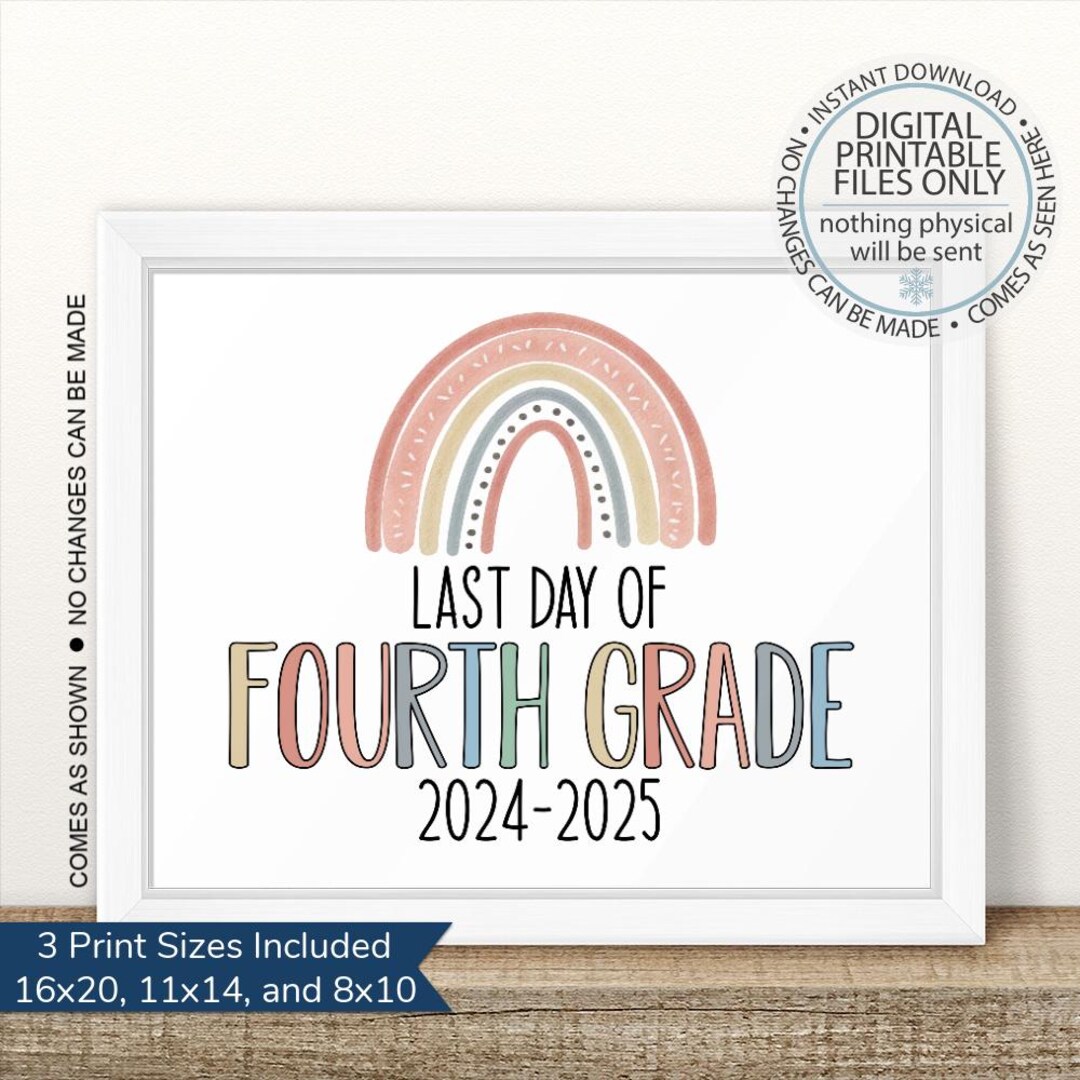 Printable Last Day of 4th Grade 2024-2025, Last Day of School Printable ...
