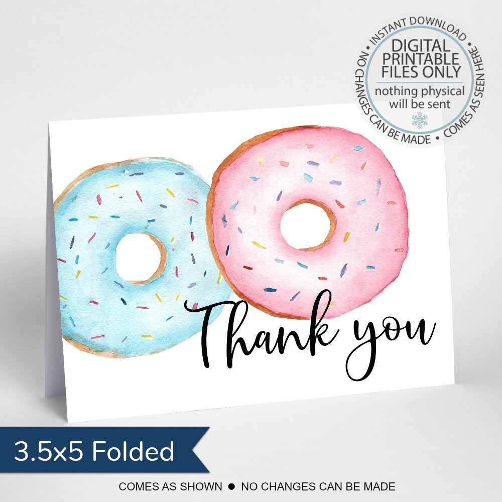 Printable Thank You Card, Donut Thank You Card, Donut Thank You Note ...