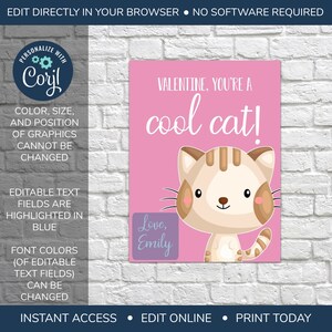 EDITABLE Classroom Valentine's Day Cards, Cute Cat Valentine, Cat ...