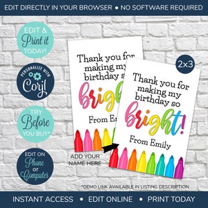 EDITABLE Birthday Favor Gift Tag, Making My Birthday so Bright ...