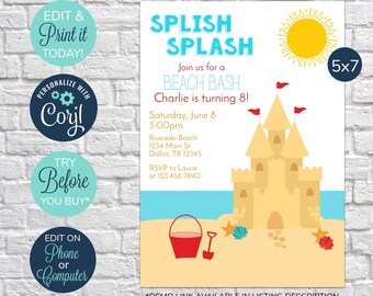EDITABLE Beach Birthday Invites Beach Bash Invitations - Etsy