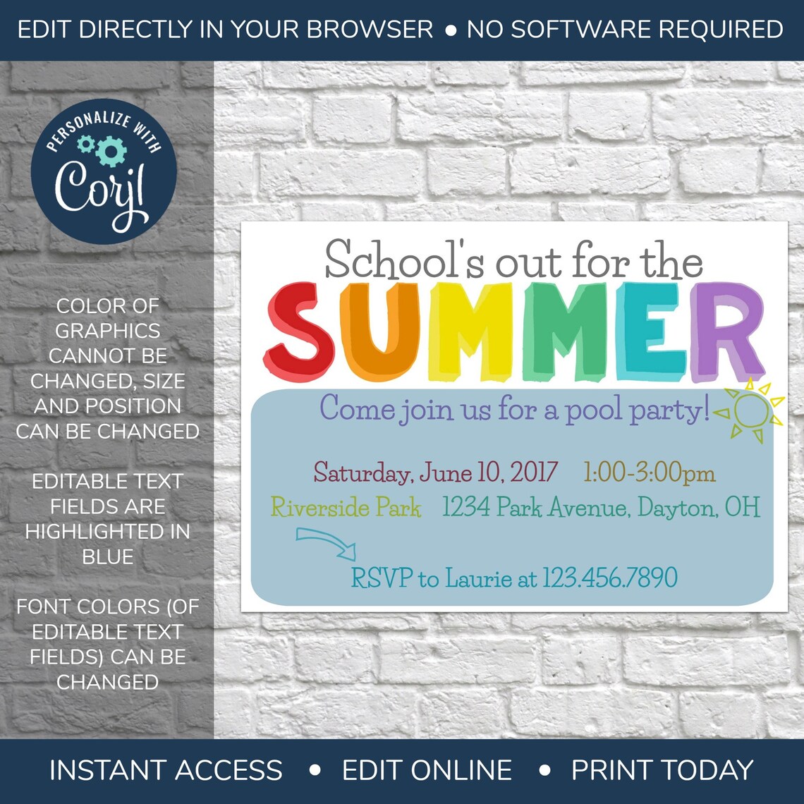 EDITABLE School's Out Summer Party Invitation Picnic - Etsy