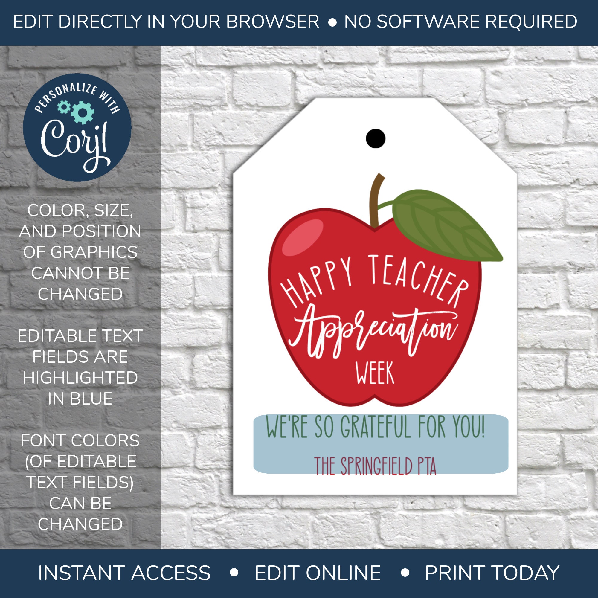 EDITABLE Teacher Appreciation Week Gift Tag, Apple Thank You Tag ...