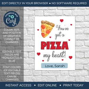 EDITABLE Classroom Valentine's Day Cards, Pizza My Heart, Pizza ...