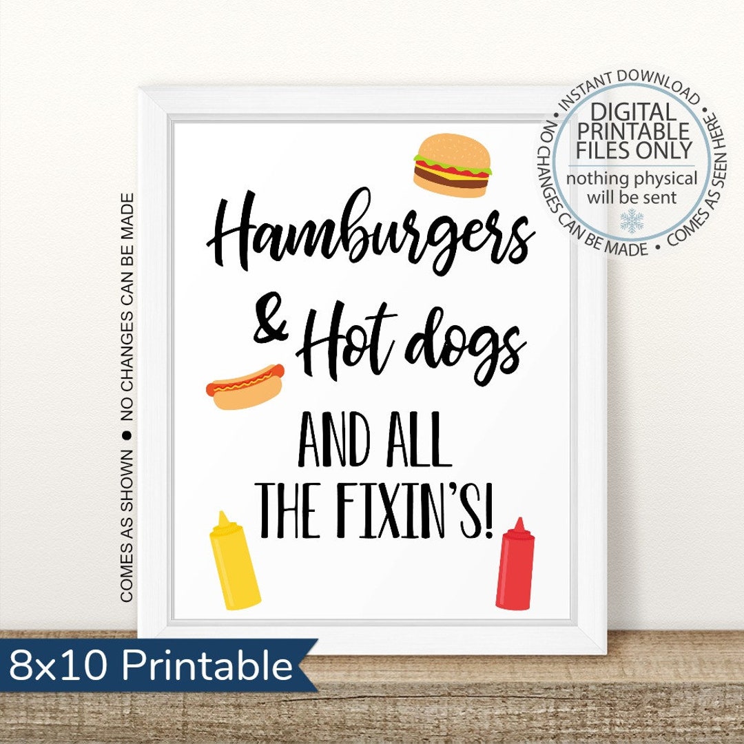 Hamburgers and Hot Dogs Sign, Food Table Sign. Barbecue Sign, All the ...