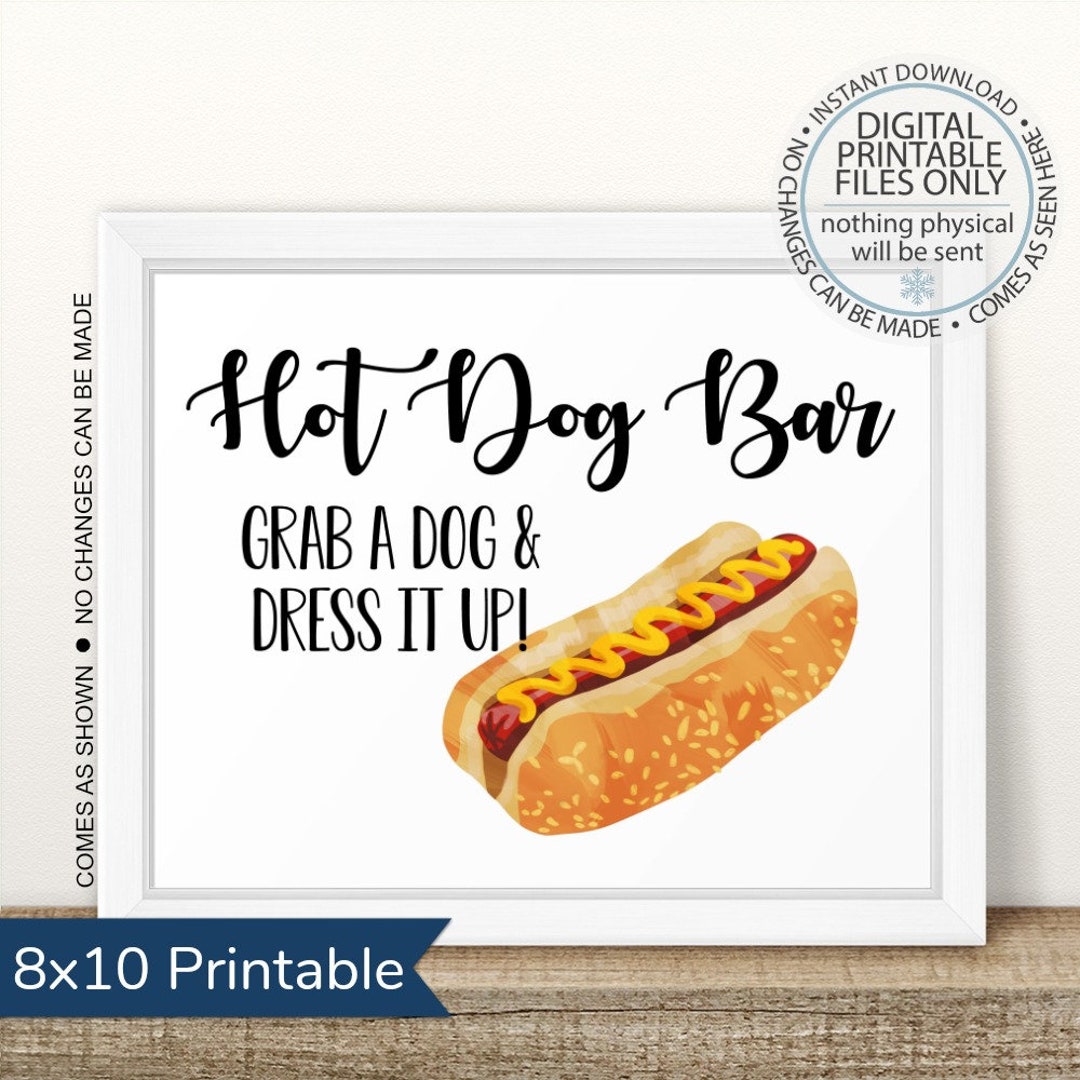Printable Hot Dog Bar Sign, Printable Hot Dog Table Sign, Hot Dog Sign ...