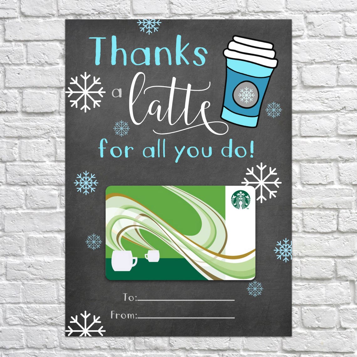 Printable Thanks a Latte for All You Do Winter Gift Card | Etsy