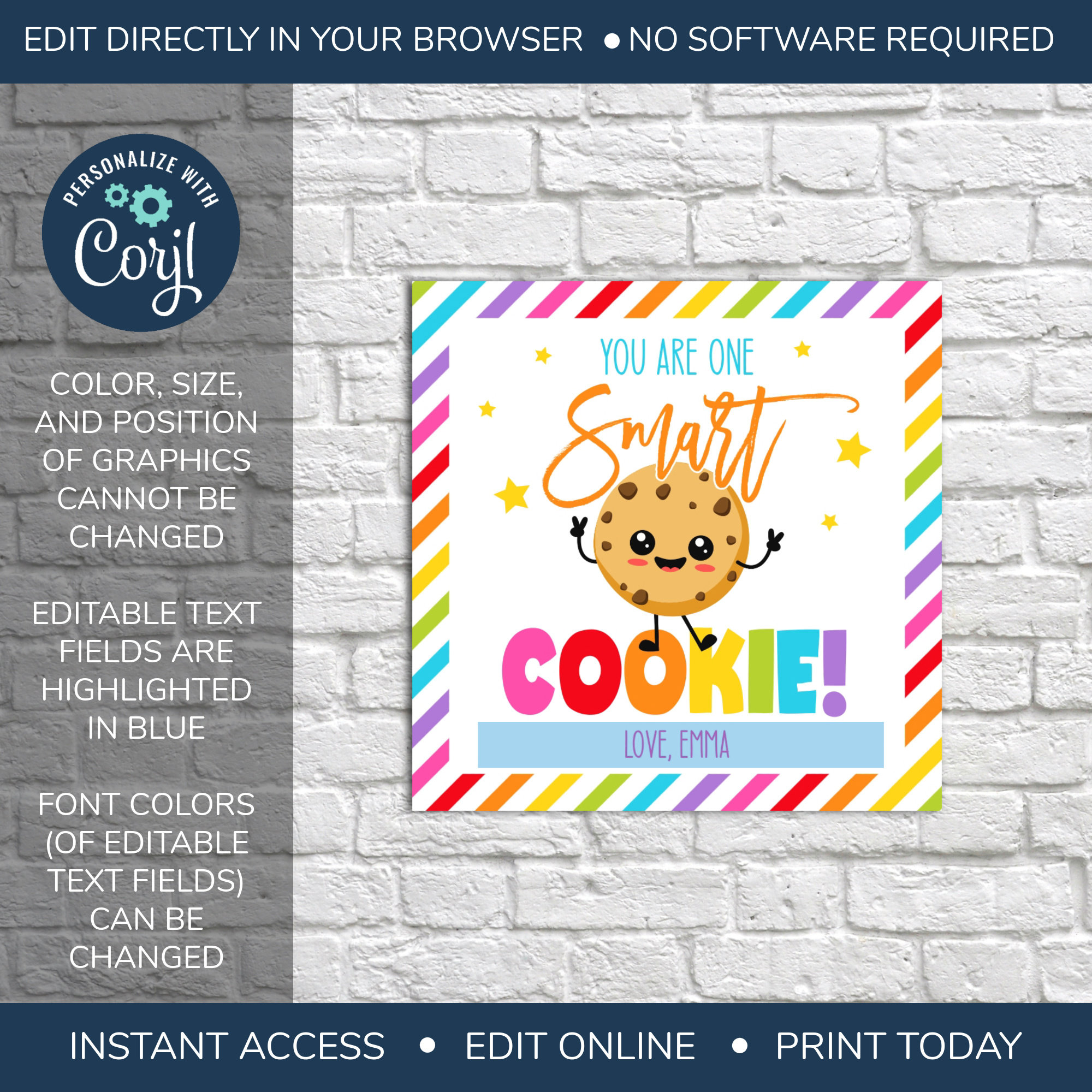 EDITABLE One Smart Cookie Tags, Printable You Are One Smart Cookie ...