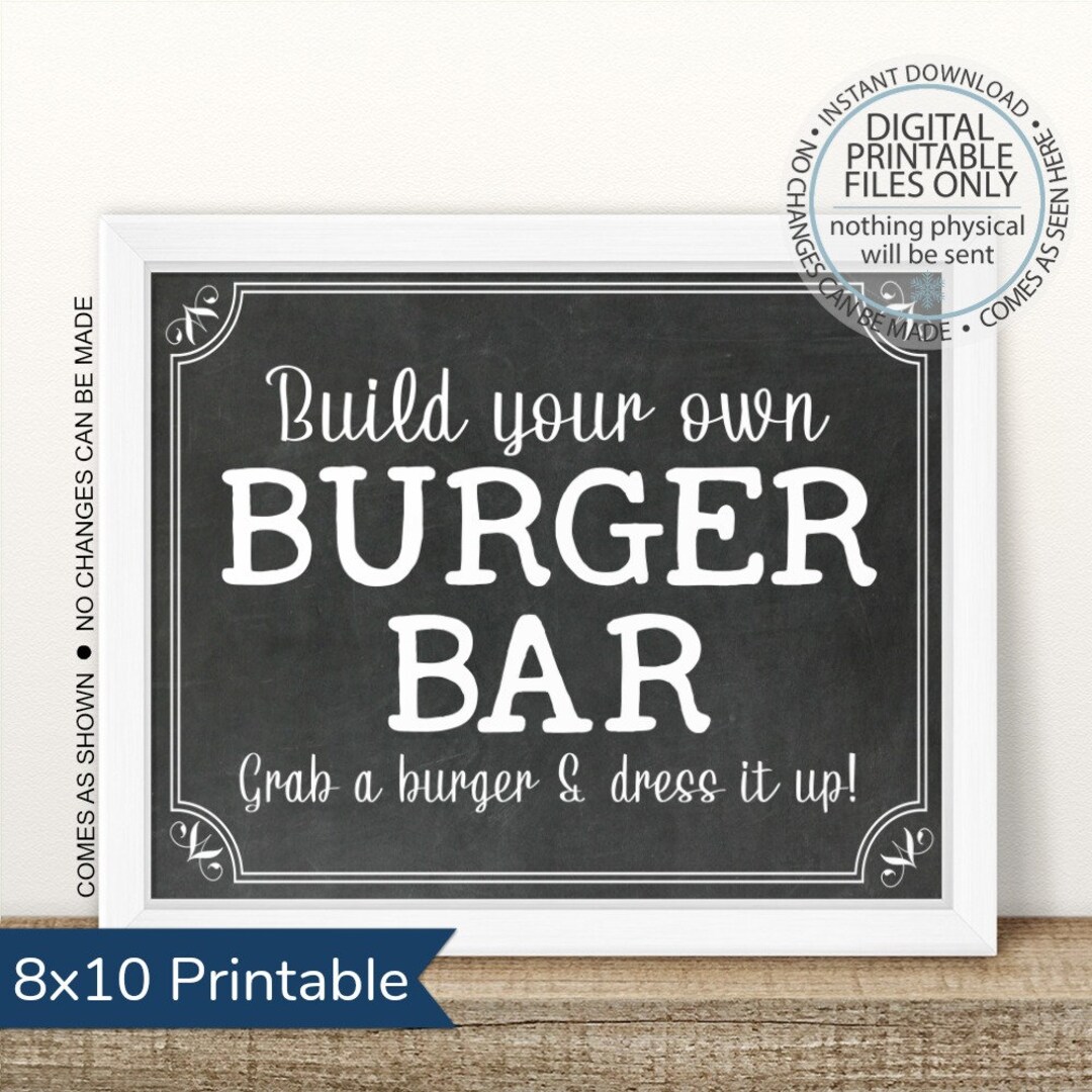 Printable Burger Bar Sign, Printable Burger Table Sign, Hamburgers Sign ...