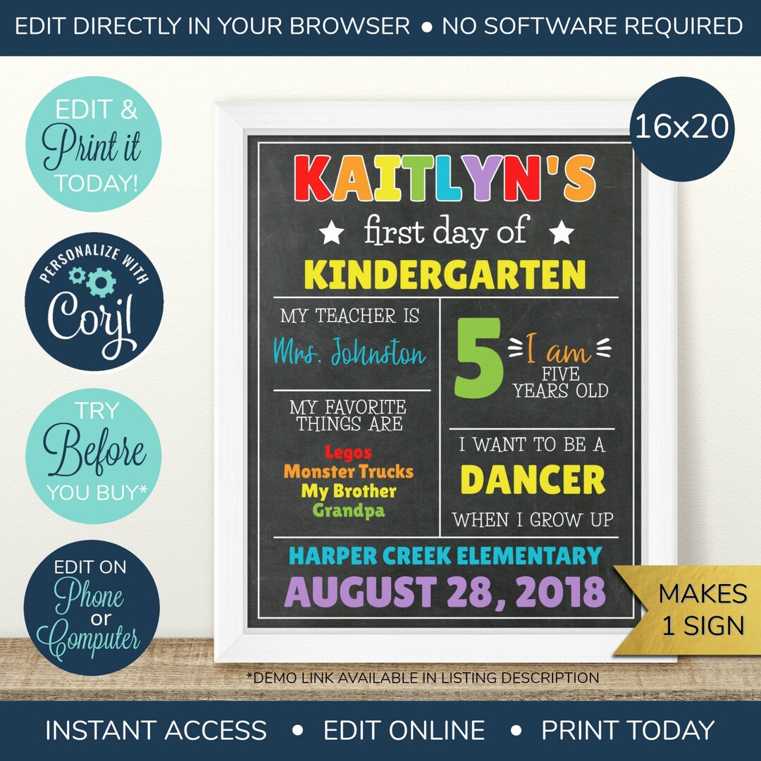 EDITABLE First Day of School Sign, Back to School Sign, Chalkboard ...