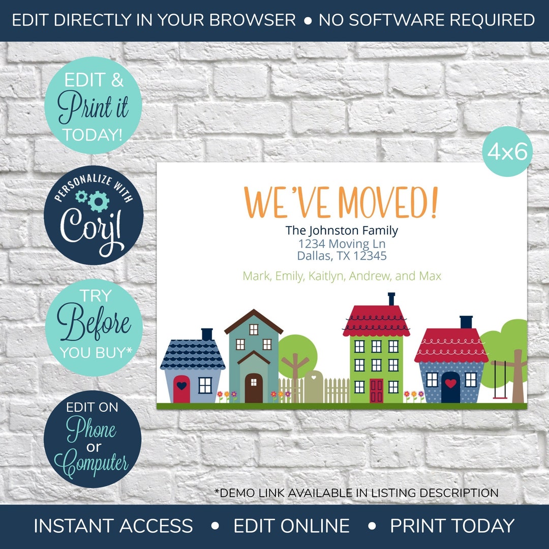 EDITABLE Moving Announcement Card, We've Moved Card, Change of Address ...