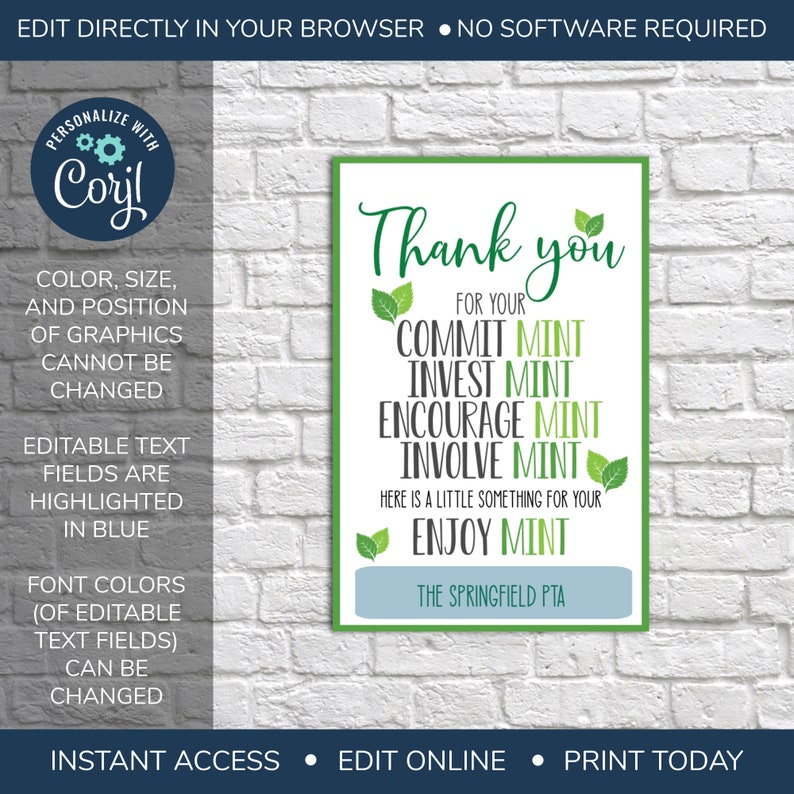 EDITABLE Mint Appreciation Gift Tag Teacher Staff Employee - Etsy