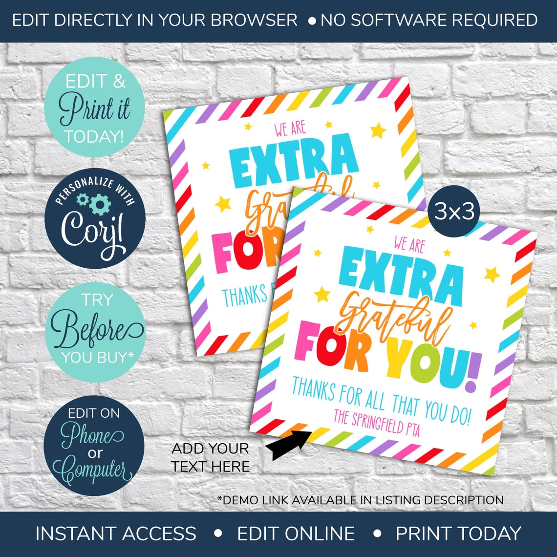 EDITABLE We Are Extra Grateful for You Tag Extra Gum Gift - Etsy