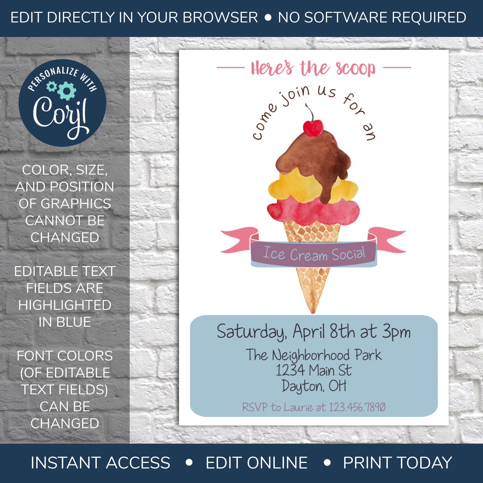 EDITABLE Summer Party Invites Ice Cream Social Invitation - Etsy