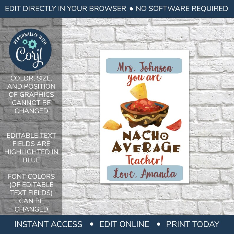 EDITABLE Nacho Average Teacher Tags Printable Thank You - Etsy