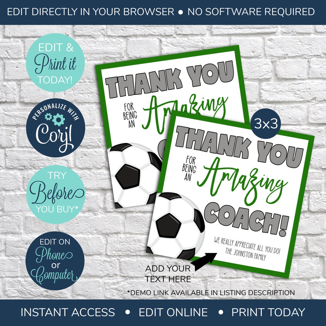 EDITABLE Soccer Coach Appreciation Gift Tag, Coach Gift Tag, Soccer ...