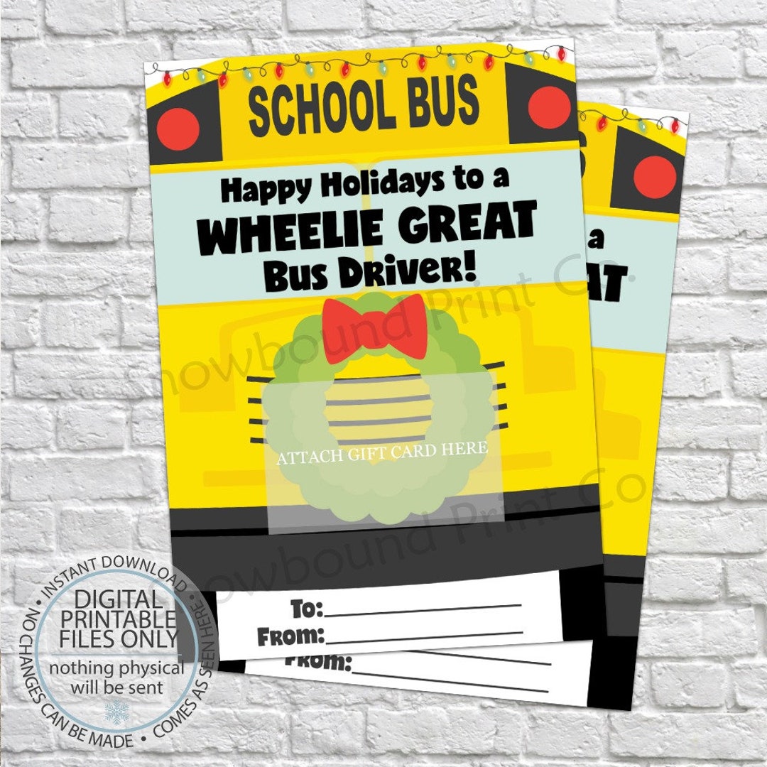Christmas Bus Driver Gift Card Holder, Printable Wheelie Great School ...