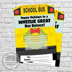 Christmas Bus Driver Gift Card Holder, Printable Wheelie Great School ...