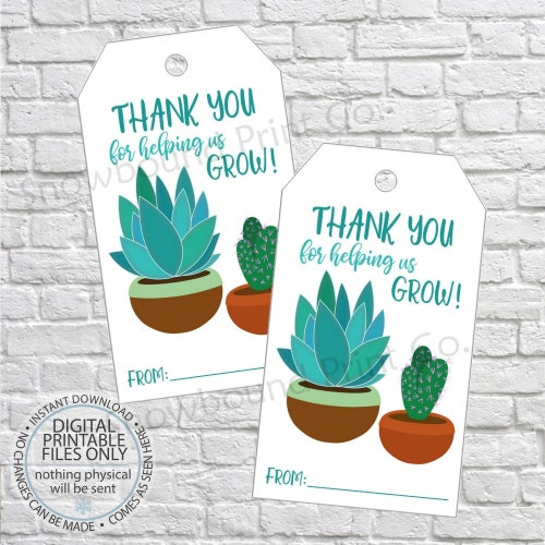 Printable Teacher Gift Tags Thank You for Helping Us Grow - Etsy