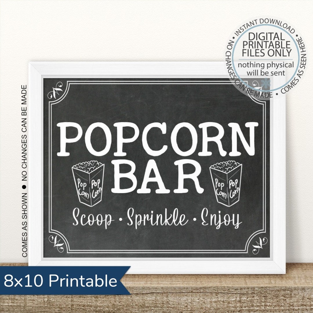 Printable Popcorn Bar Sign, Printable Popcorn Table Sign, Popcorn Sign ...
