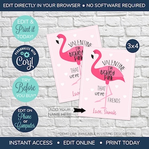 EDITABLE Classroom Valentine's Day Cards, Flamingo Valentine's Day ...