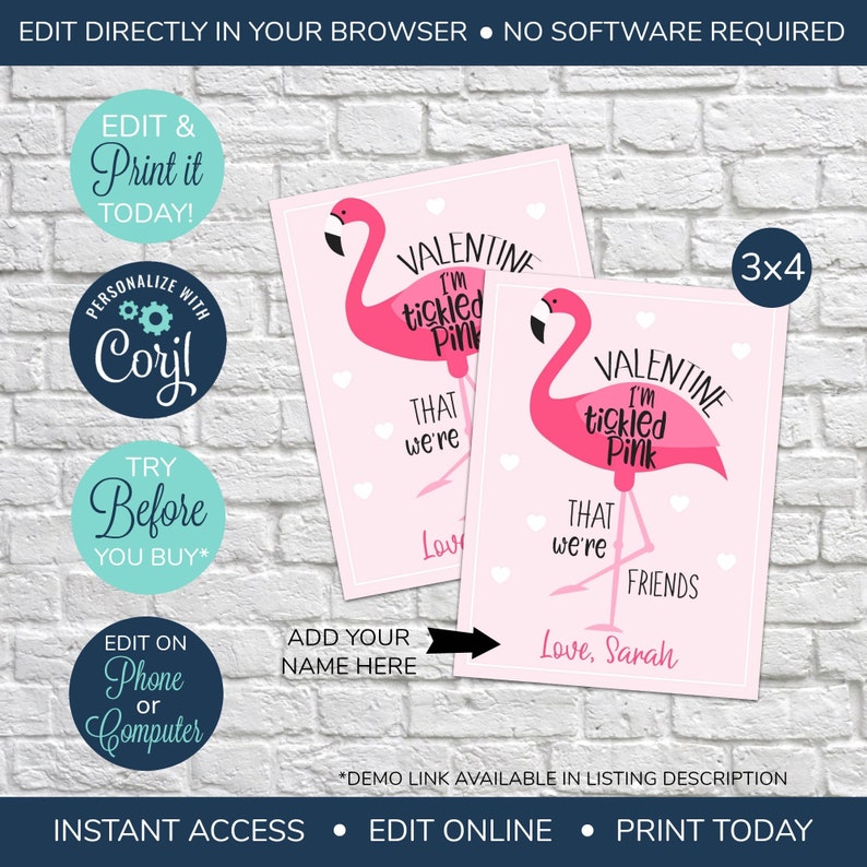 EDITABLE Classroom Valentine's Day Cards Flamingo - Etsy