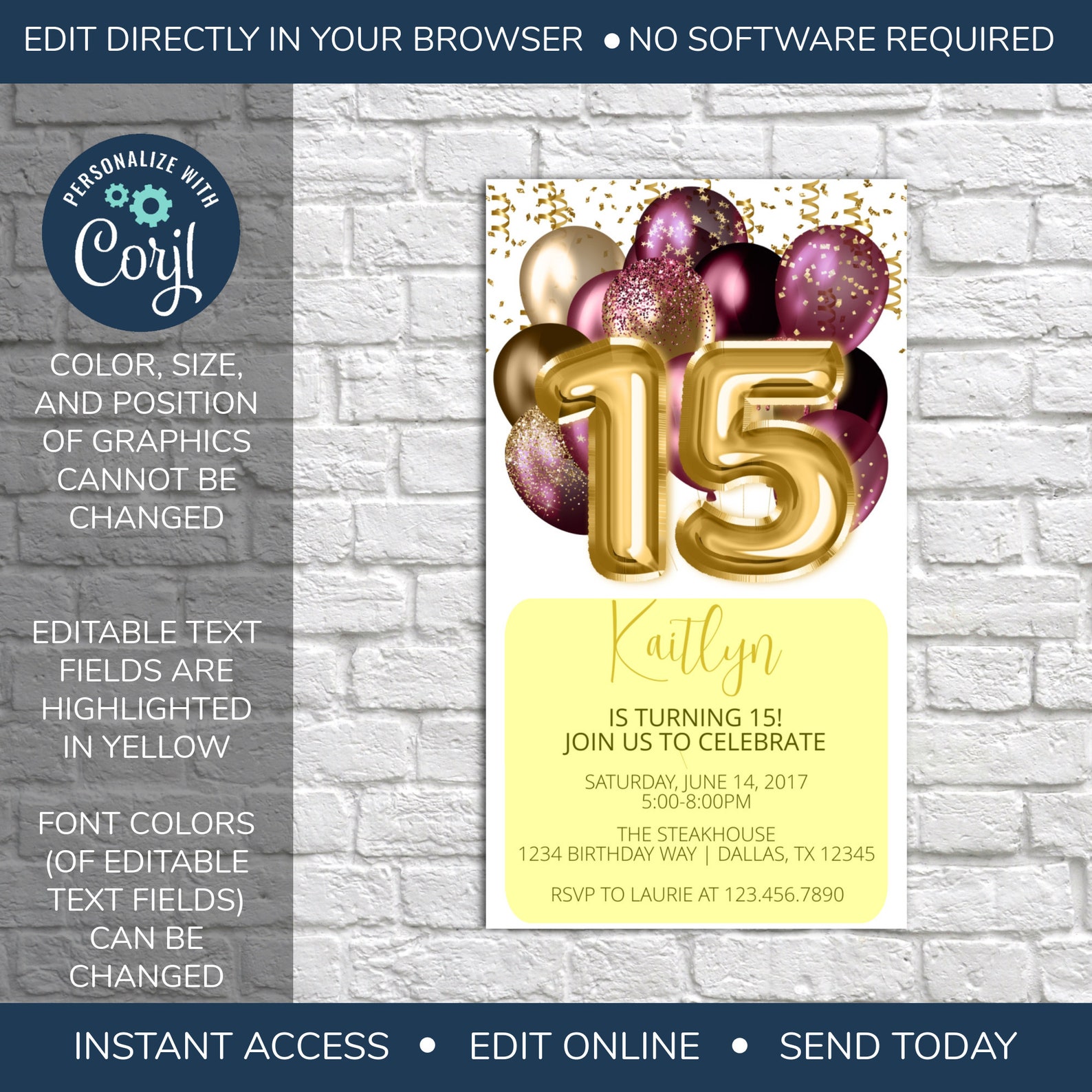 EDITABLE Electronic 15th Birthday Invitation, Teen Birthday Party ...