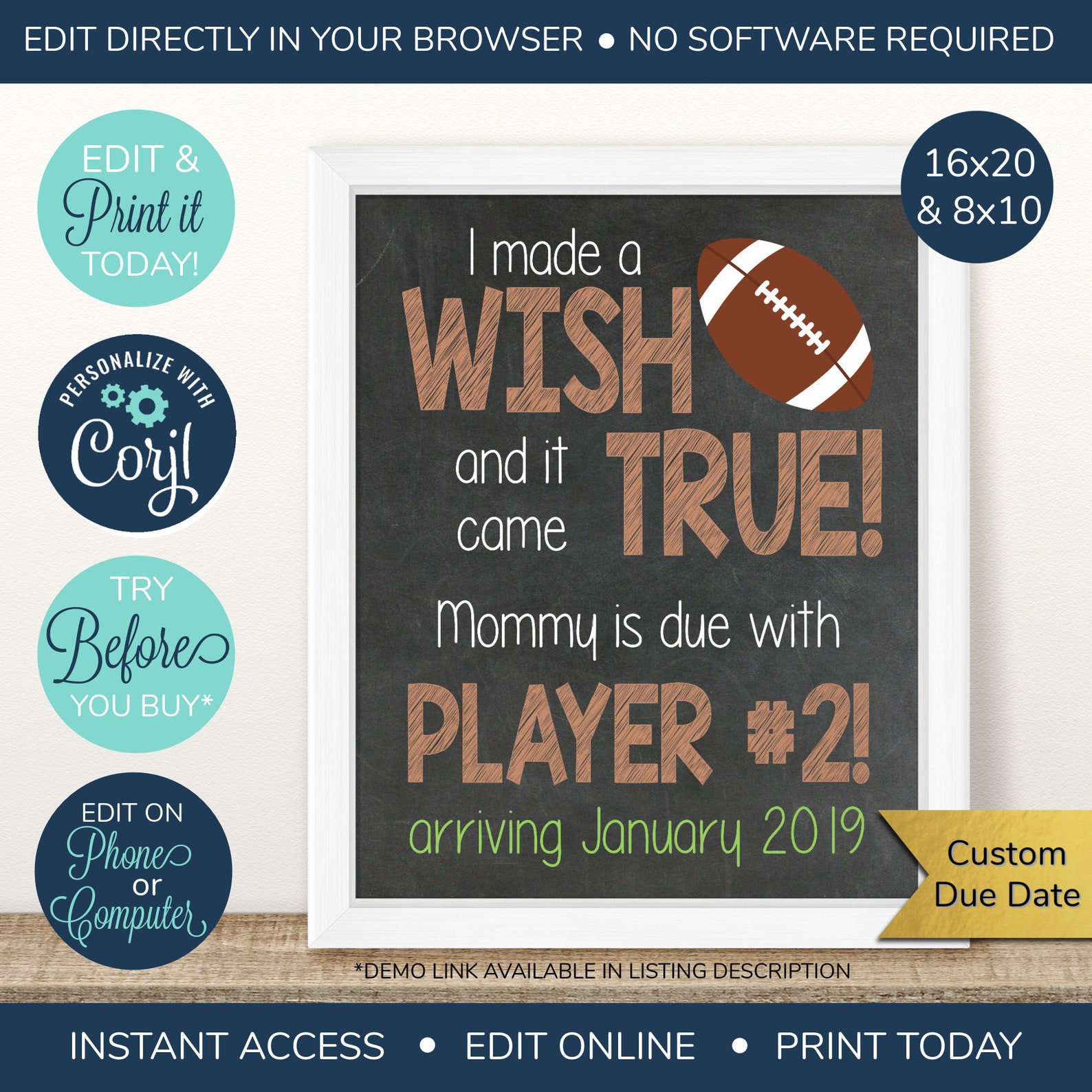 EDITABLE Football Pregnancy Announcement, I Made a Wish, Sibling ...