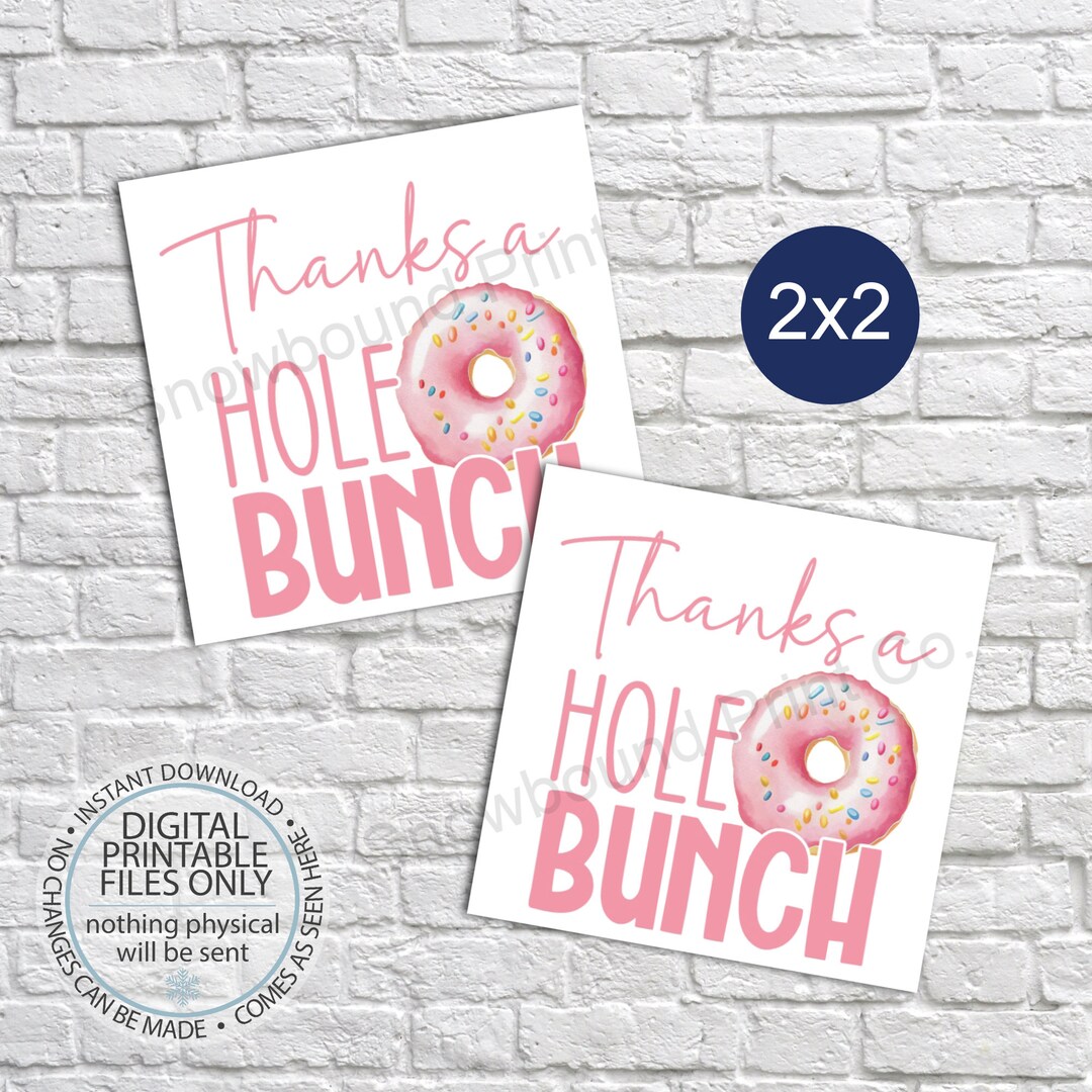 Printable Thanks A Hole Bunch Donut Favor Tags, Donut Birthday, Thank ...