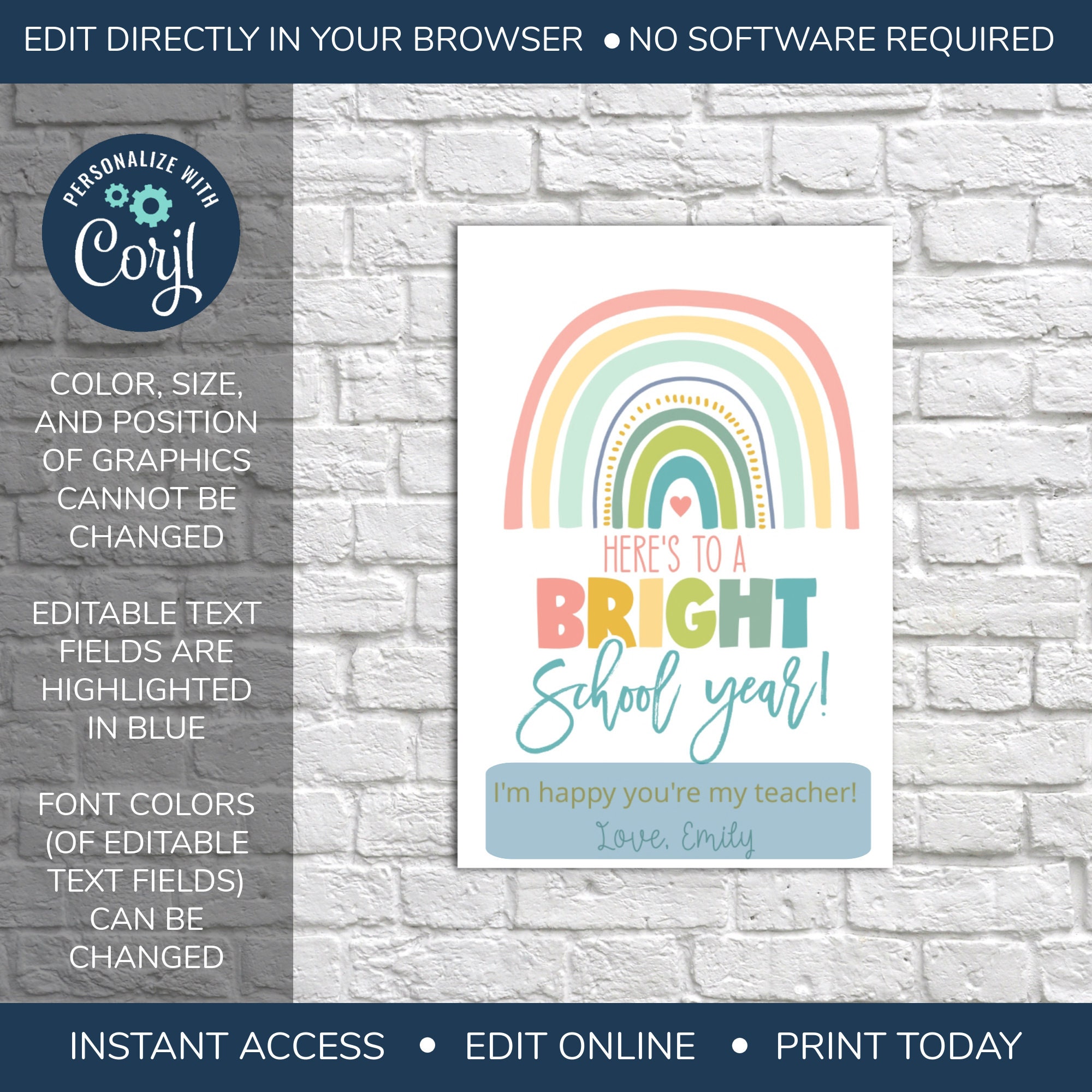 EDITABLE Here's to a Bright School Year Tag, Back to School Year Tag ...