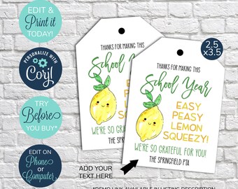Lemons Gift Tag, Thanks You Easy Peasy Lemon Squeezy, Appreciation Week ...