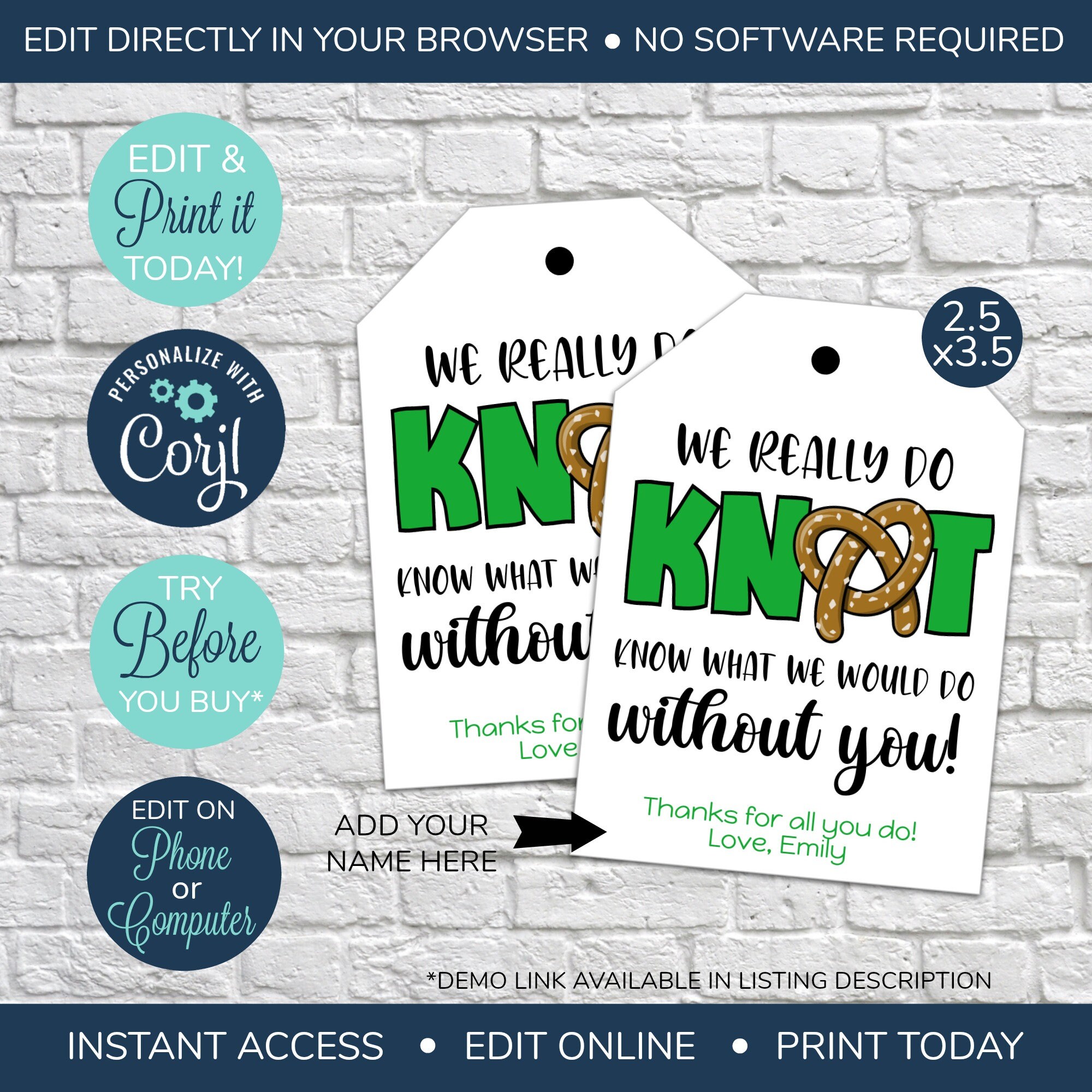 EDITABLE Pretzel Gift Tag Teacher Staff Employee School | Etsy