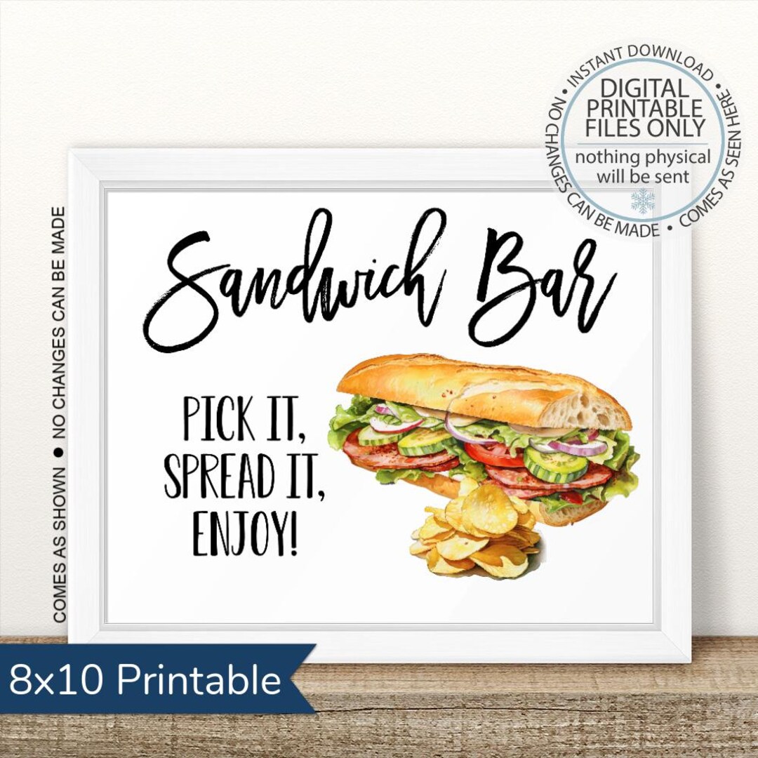 Printable Sandwich Bar Sign, Printable Sandwich Sign, Sandwich Station ...