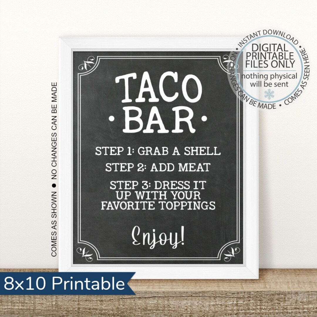 Printable Taco Bar Sign, Printable Taco Table Sign, Table Sign Fiesta ...