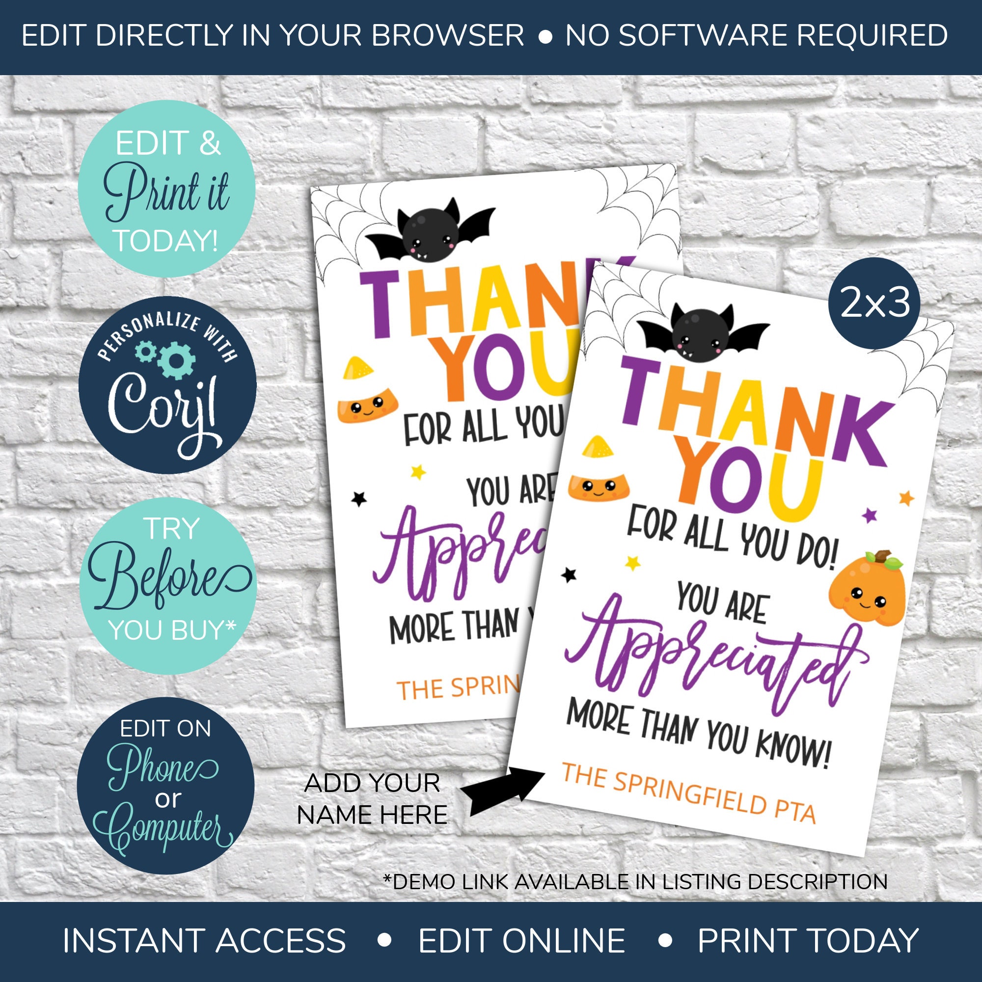 EDITABLE Halloween Appreciation Gift Tag Teacher Staff - Etsy