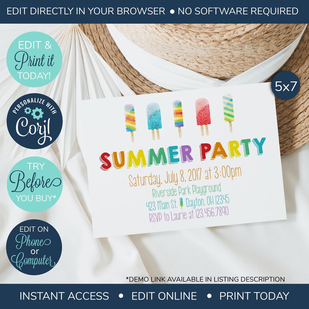 EDITABLE Summer Party Invites, Playground Invitation, Summer Break ...