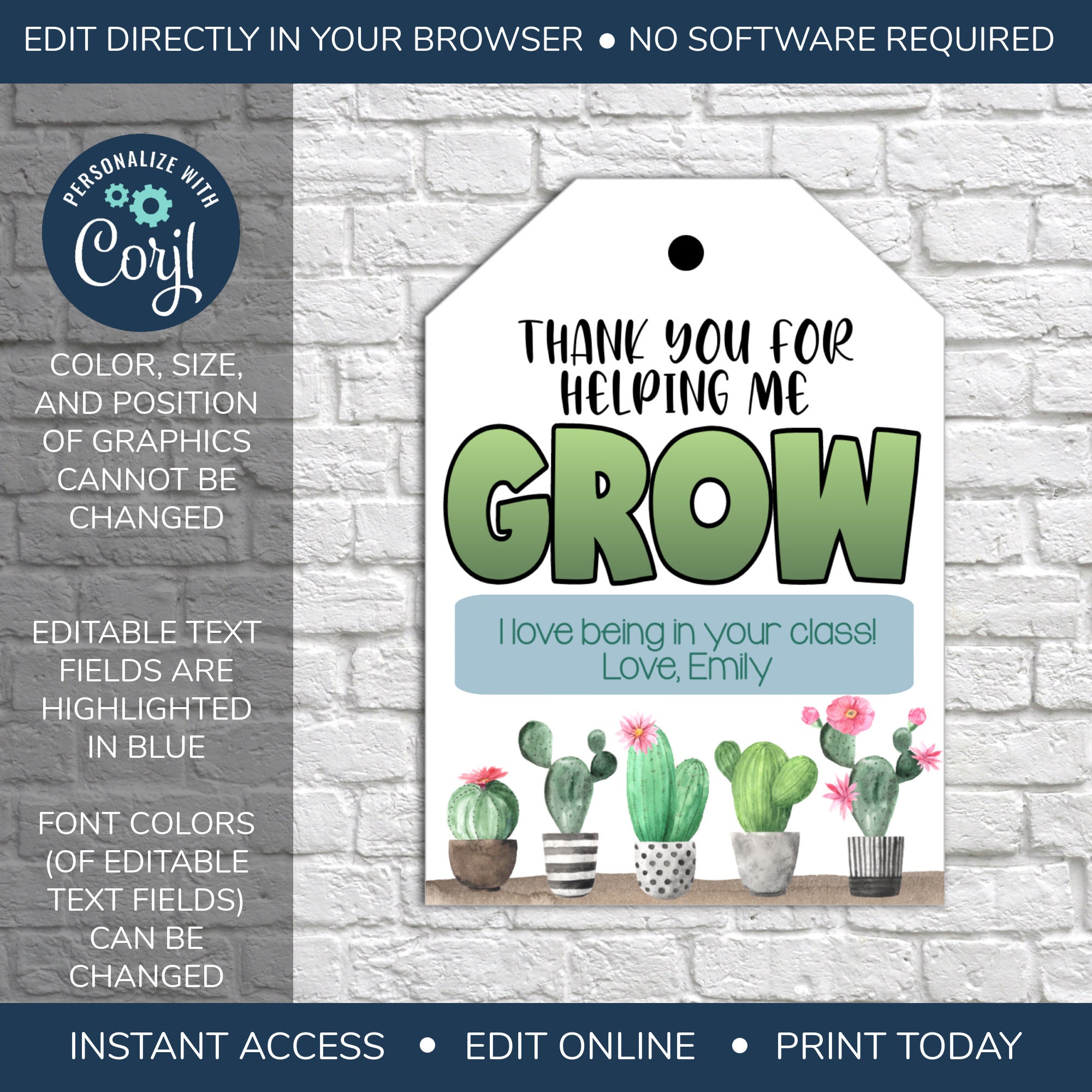 EDITABLE Helping Me Grow Teacher Tag, Printable Thank You for Helping ...